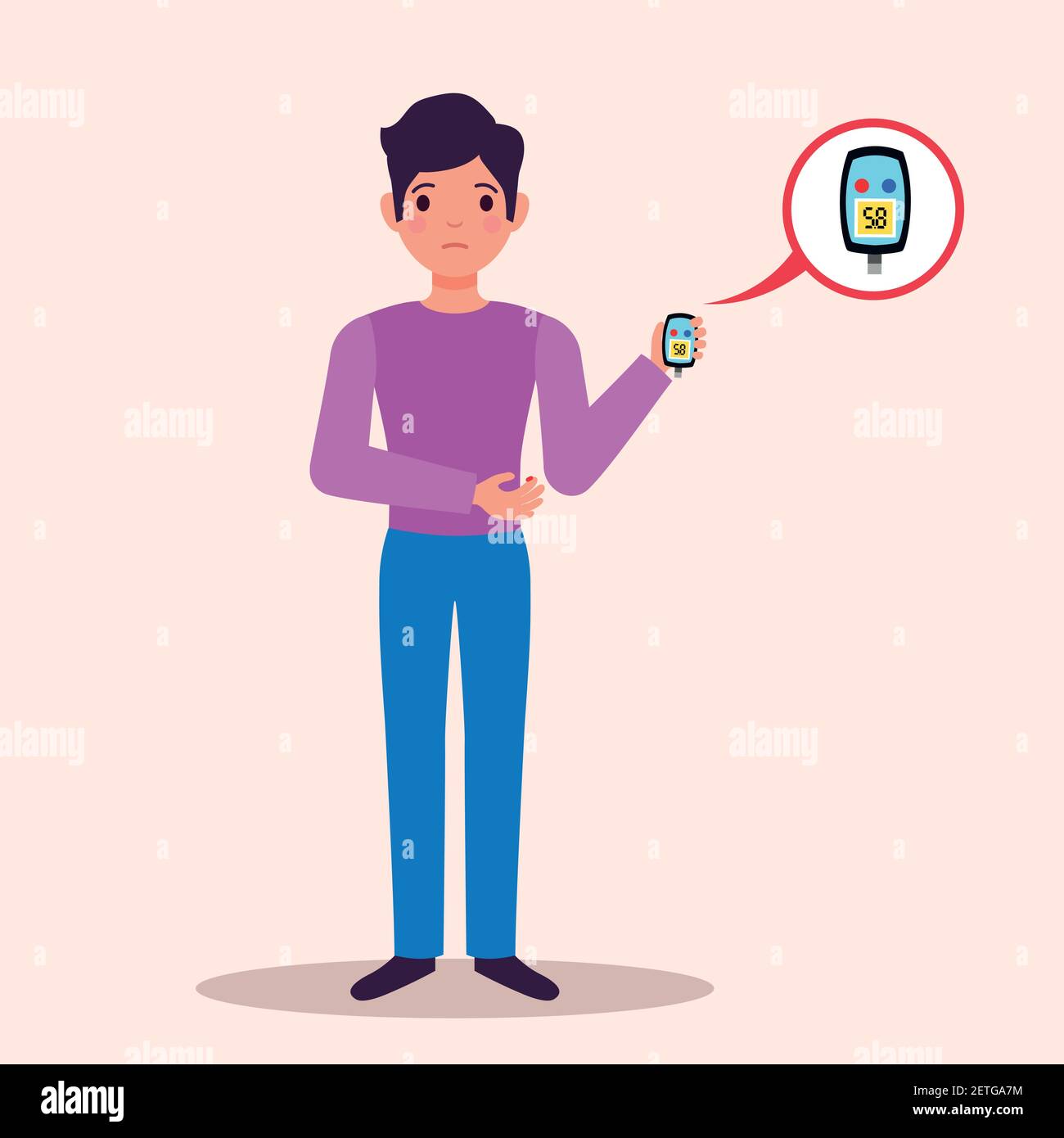 Diabetes patient holding blood glucose meter monitor with test result ...