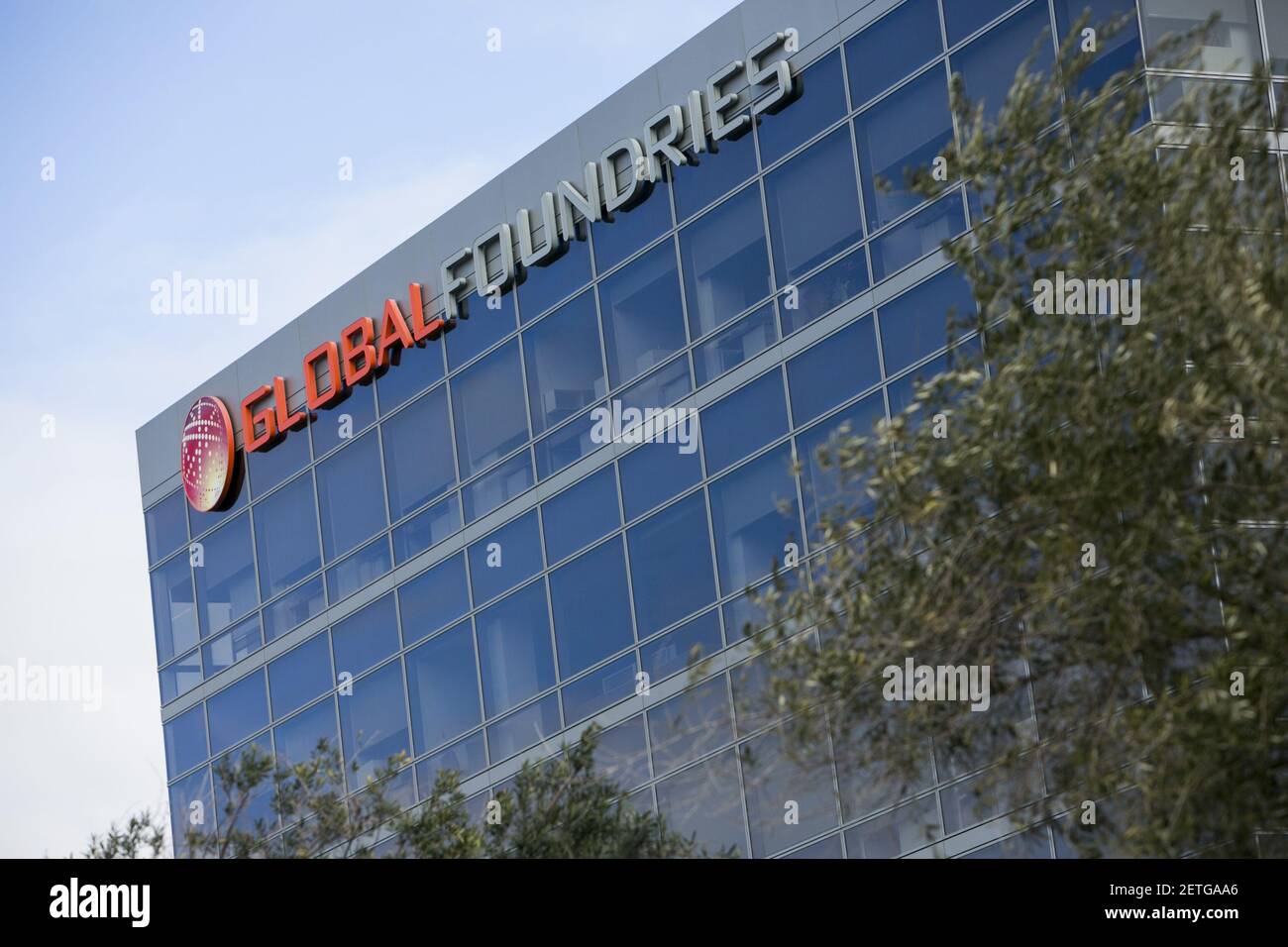 A logo sign outside of the headquarters of GlobalFoundries in Santa ...