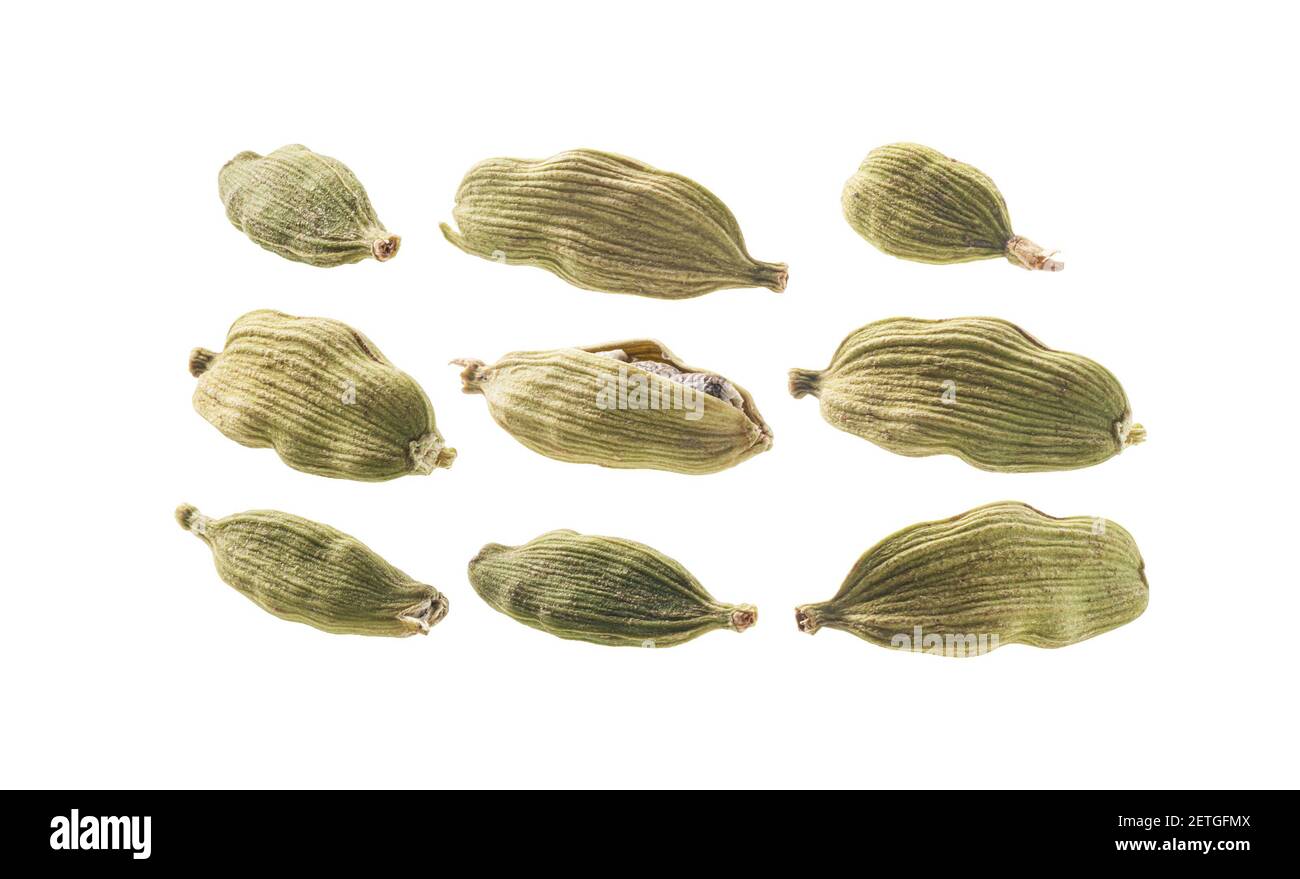 A set of cardamom pods. Isolated on a white background Stock Photo - Alamy