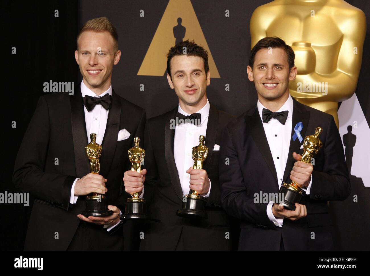 Composers Justin Paul, Justin Hurwitz and Benj Pasek, winners of the award for Music (Original ...