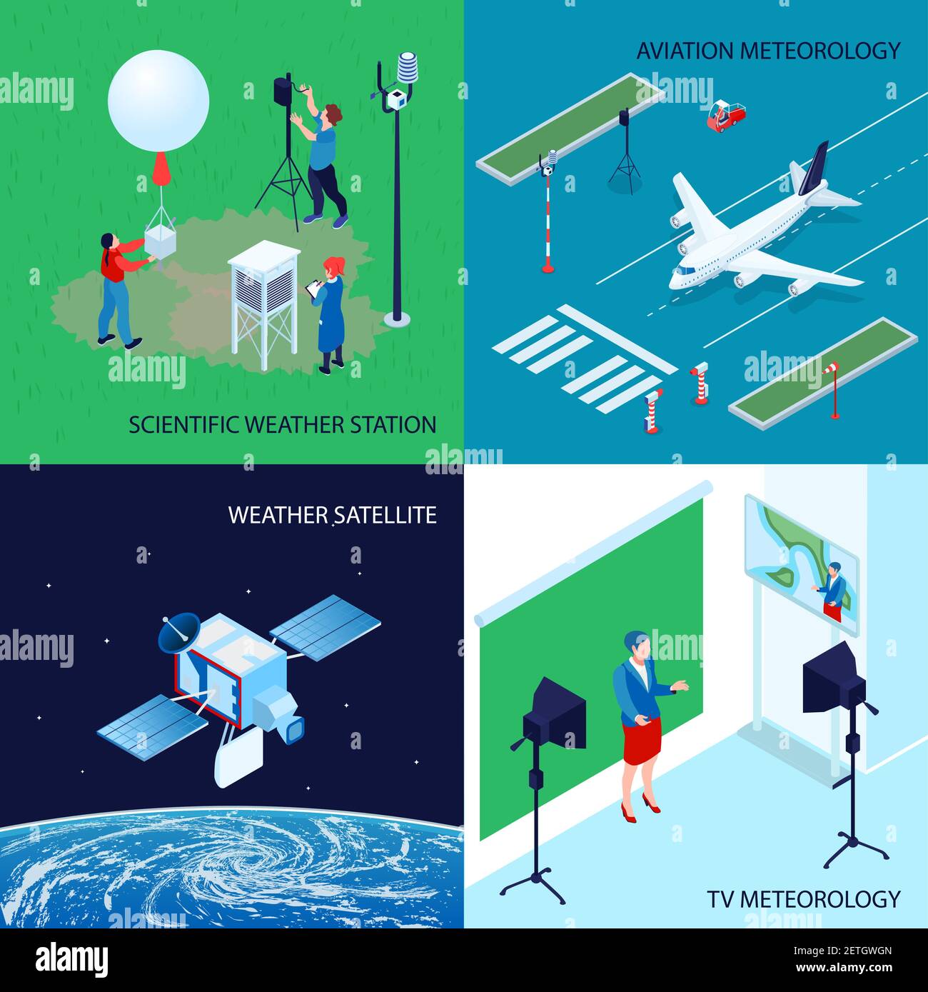 Four squares isometric meteorological weather center design concept ...