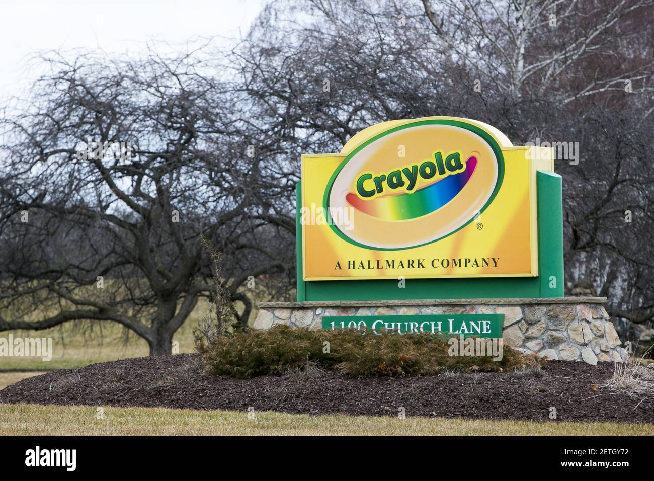 A logo sign outside of the headquarters of Crayola in Easton ...