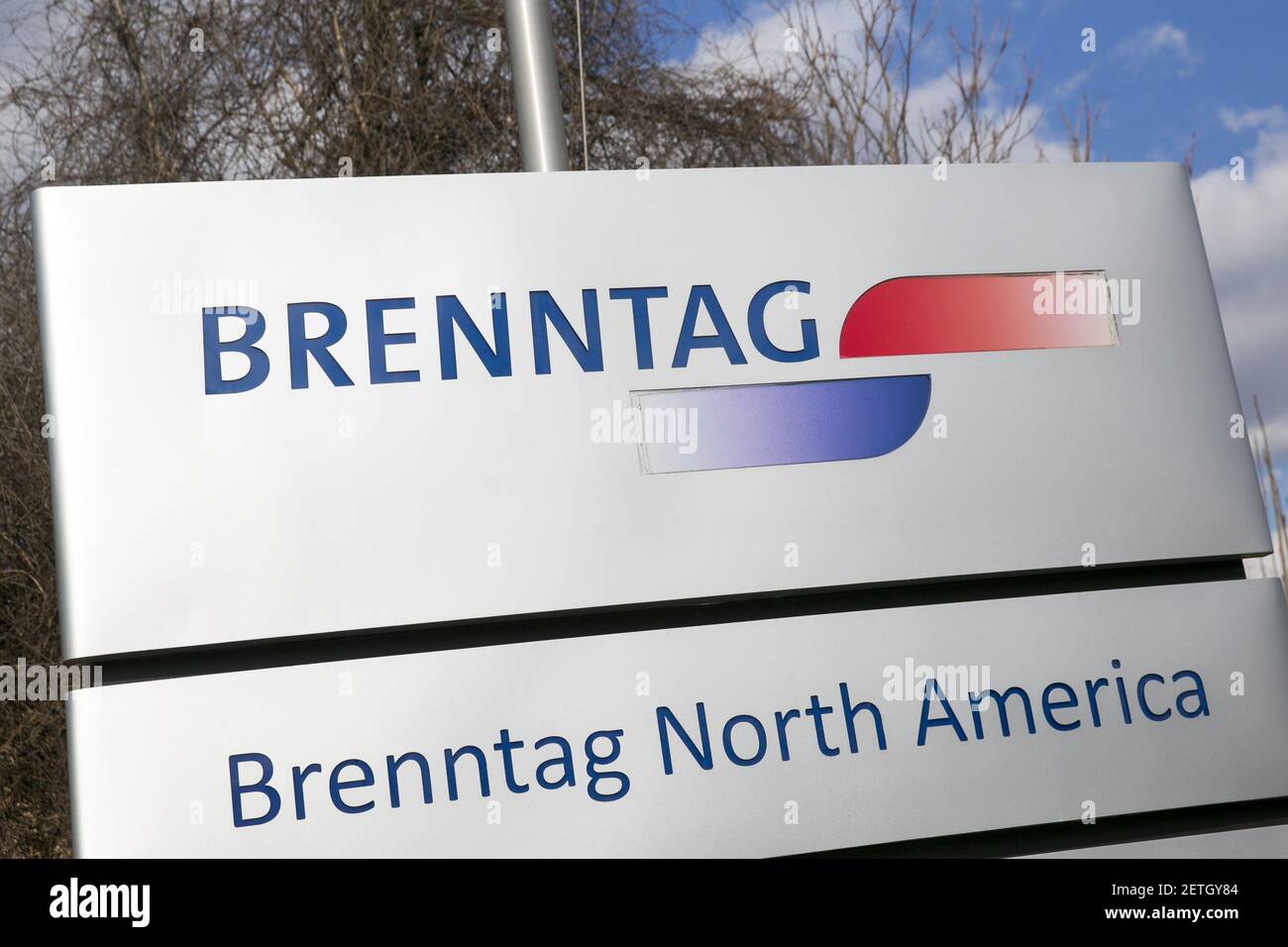 A logo sign outside of a facility occupied by Brenntag North America in ...