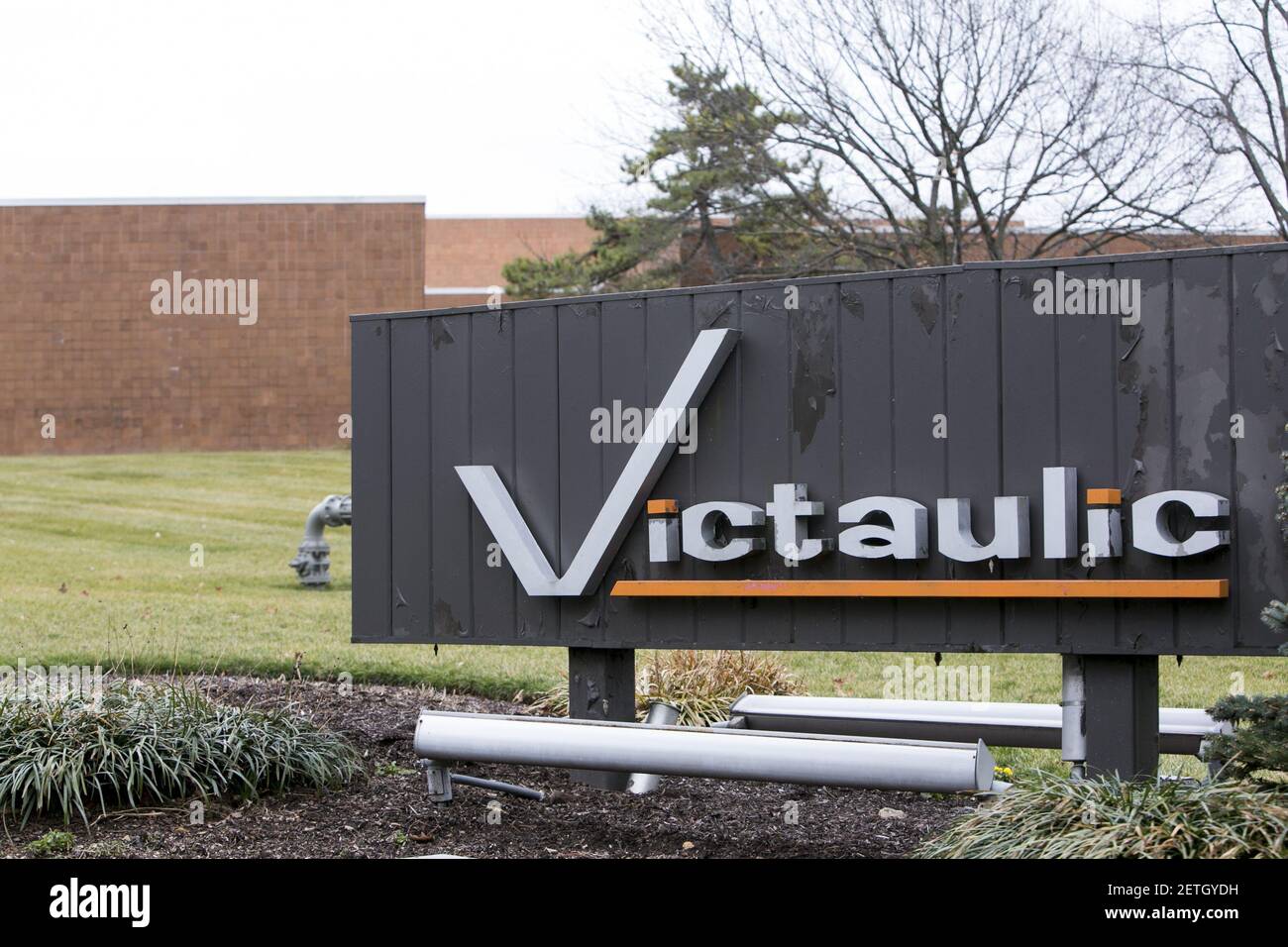 A logo sign outside of a facility occupied by Victaulic in Easton ...