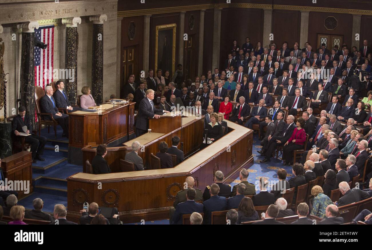 United States President Donald J. Trump delivers his first address to a ...
