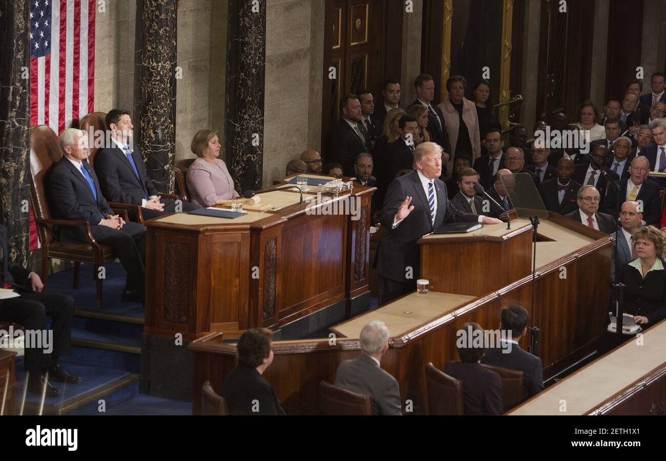 United States President Donald J. Trump delivers his first address to a ...