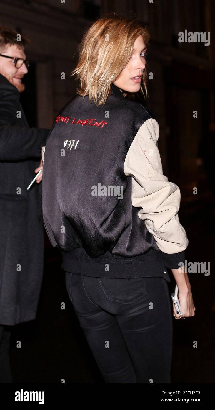 Anja Rubik leaving the Saint-Laurent show during Paris Fashion Week ...