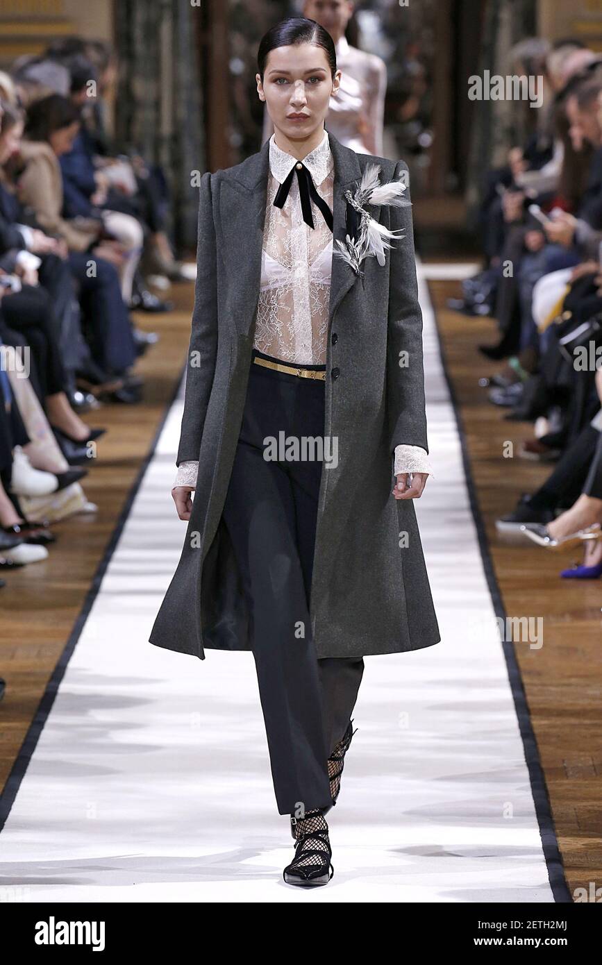Bella Hadid walks the runway at the Lanvin show during Milan Fashion Week Fall/Winter 2017/18 on ...