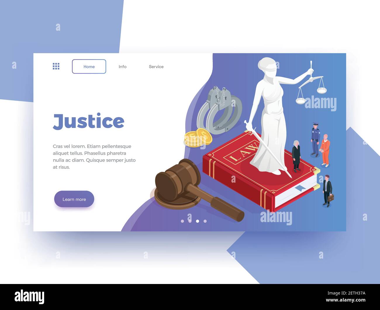 Law justice isometric website page design background with learn more ... Law justice isometric website page design background with learn more ...
