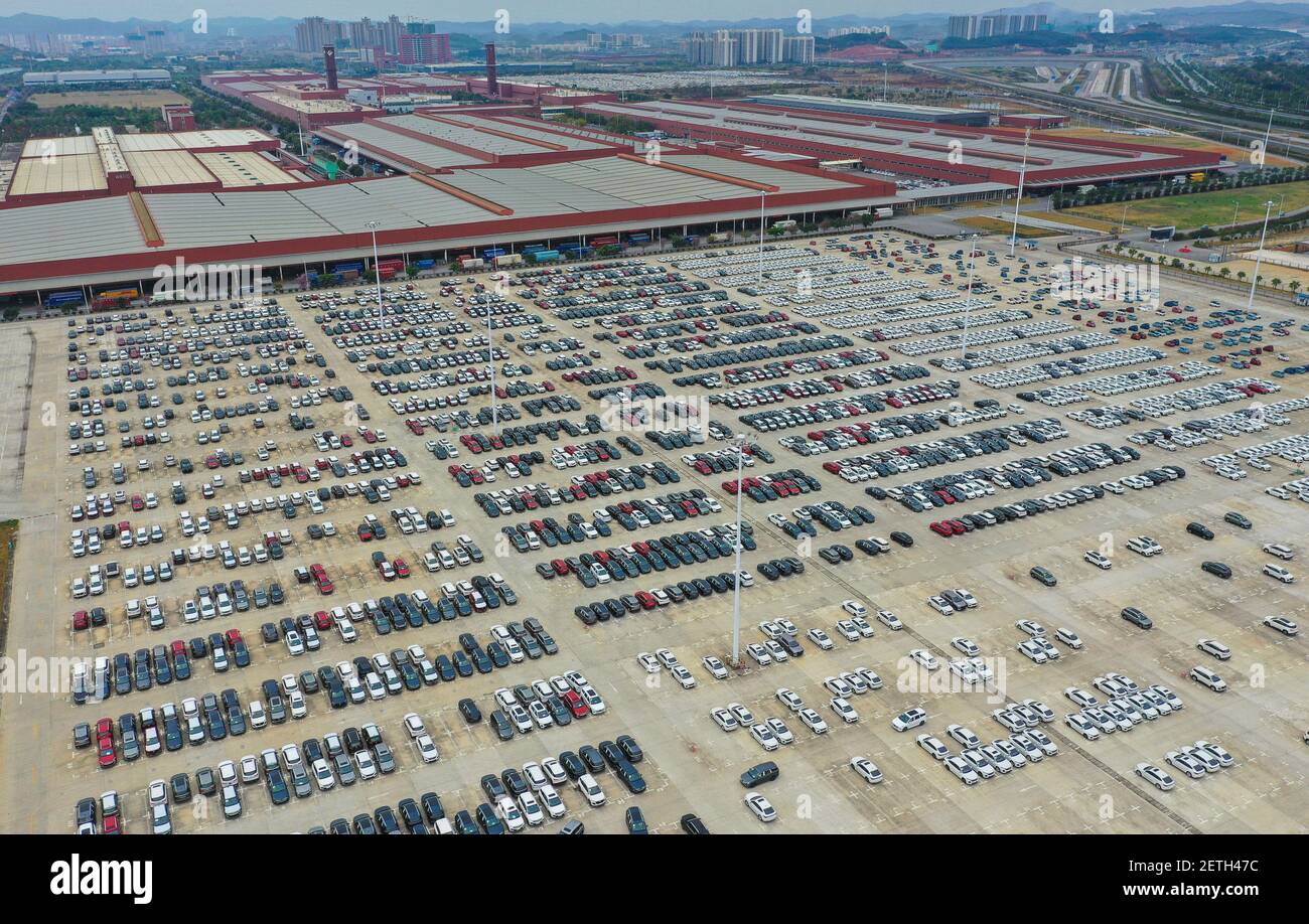 Photo taken from aerial view shows the SAIC-GM-Wuling Motor Corporation ...