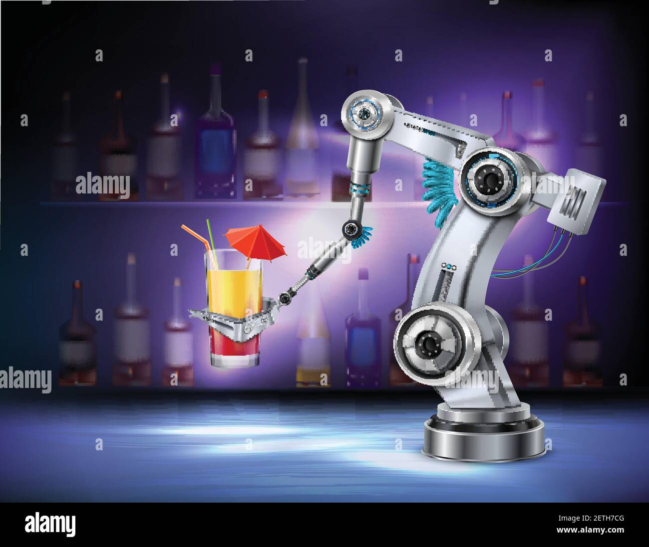 Robotic arm serving cocktail at bar cafe restaurant realistic ...