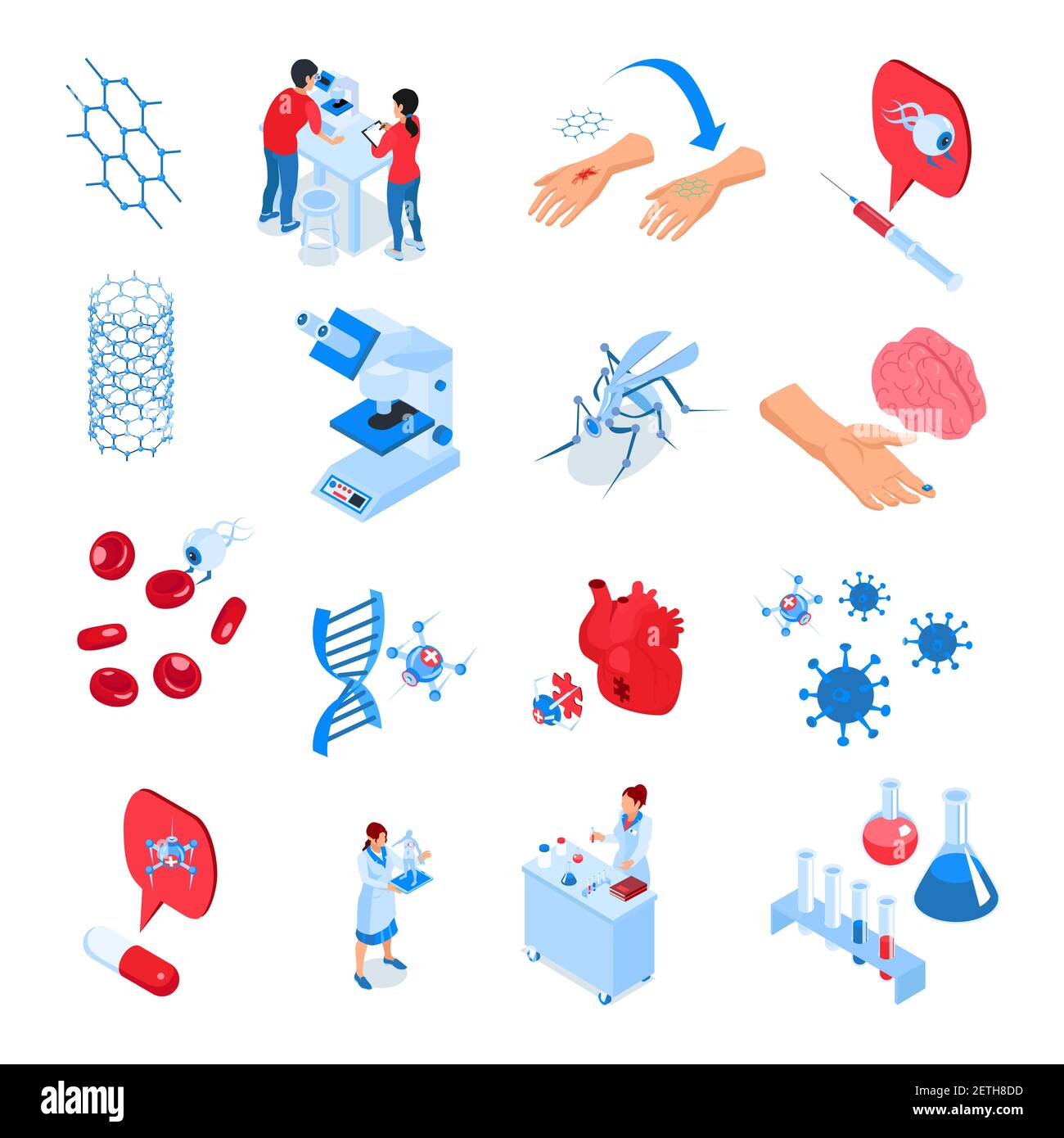 Colored isometric research laboratories icon set with elements and ...