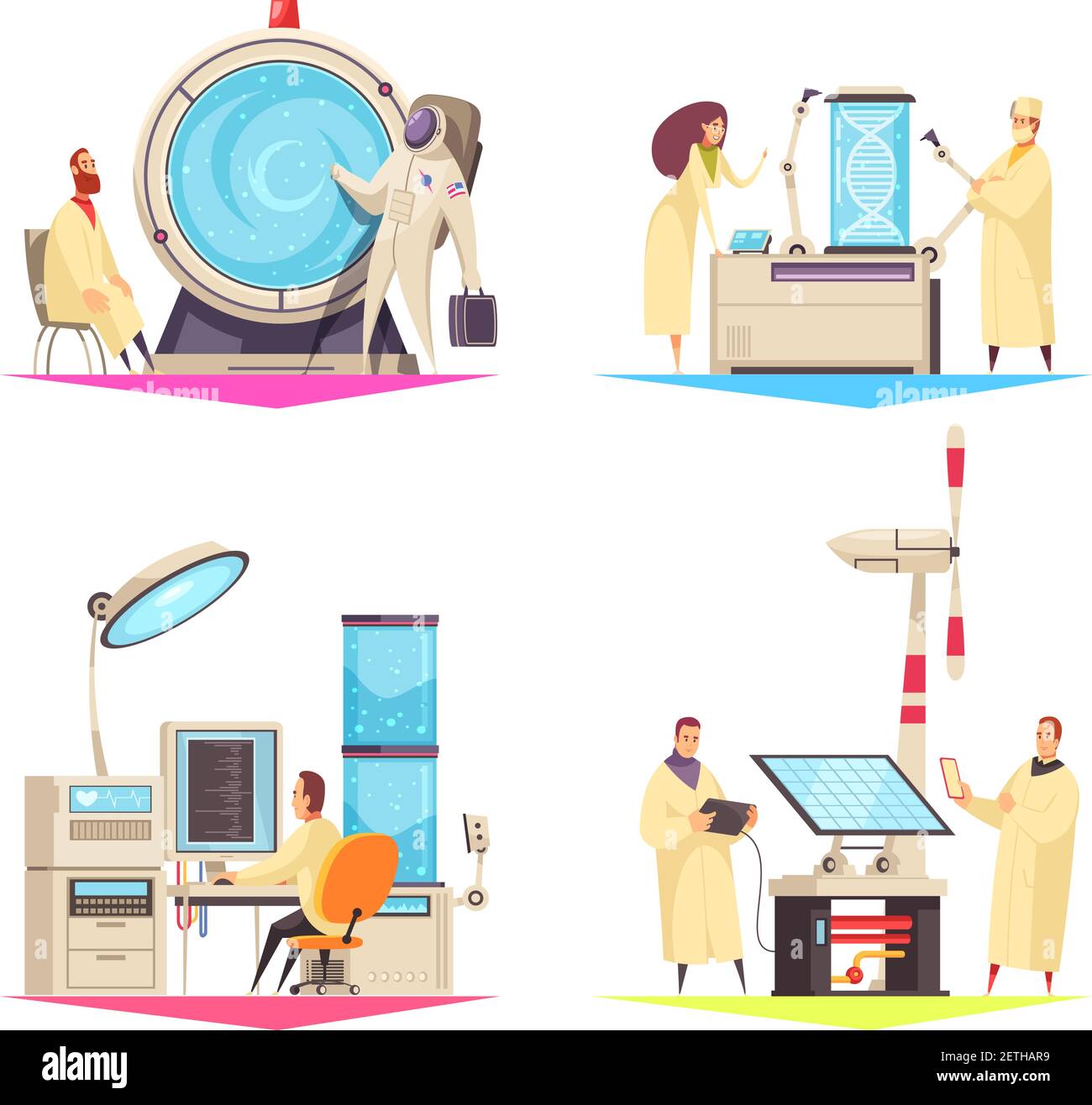 Science 2x2 design concept of research in field of biotechnology ...