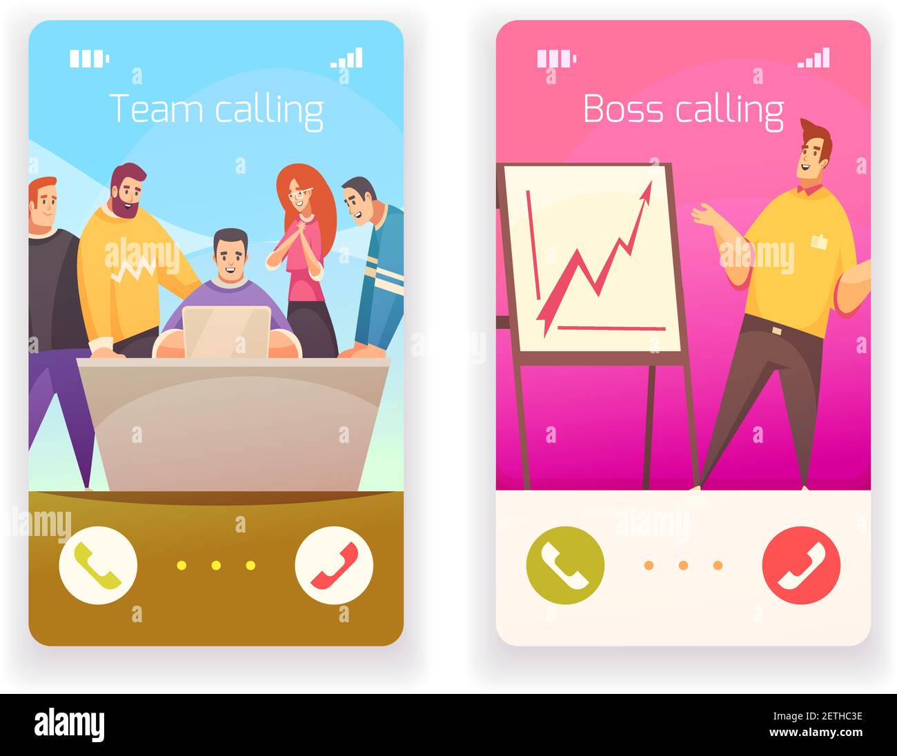 Coworking flat design concept with two smartphones symbolizing call to ...