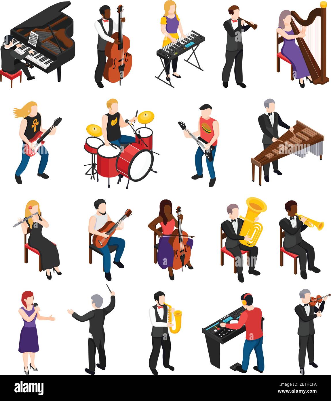 Conductor singer and musicians with stringed wind bowed and percussion ...