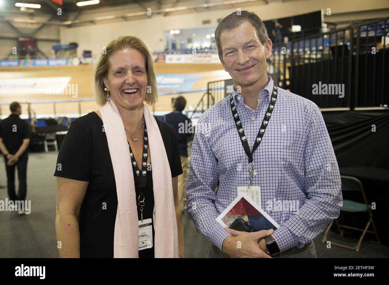 Julie O'Neill of the US Olympic Committee(L) and Gene Sykes(R), CEO of ...