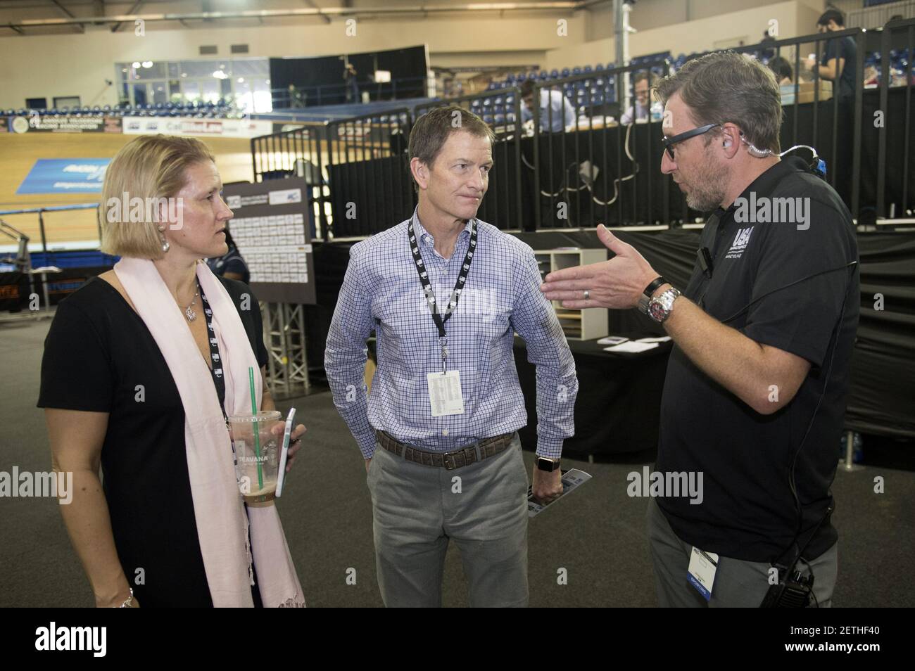 Julie O'Neill of the US Olympic Committee(L) and Gene Sykes(R), CEO of ...