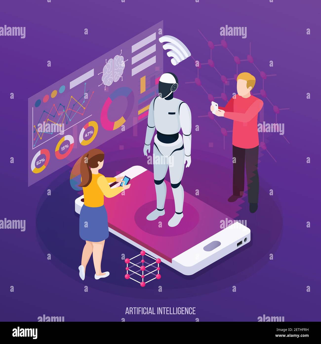Artificial intelligence isometric composition human characters and ...