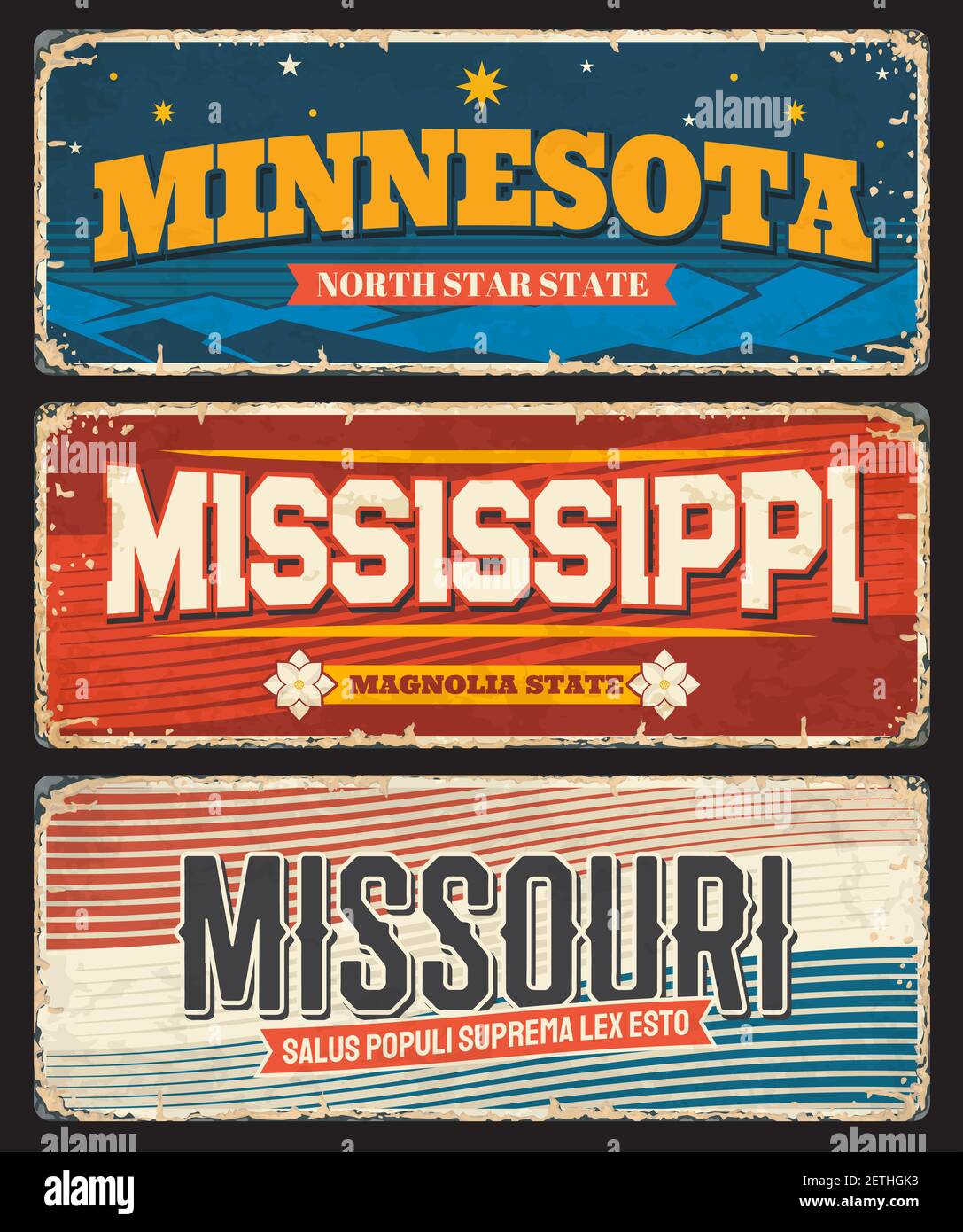 USA Mississippi, Minnesota and Missouri America states plates and ...