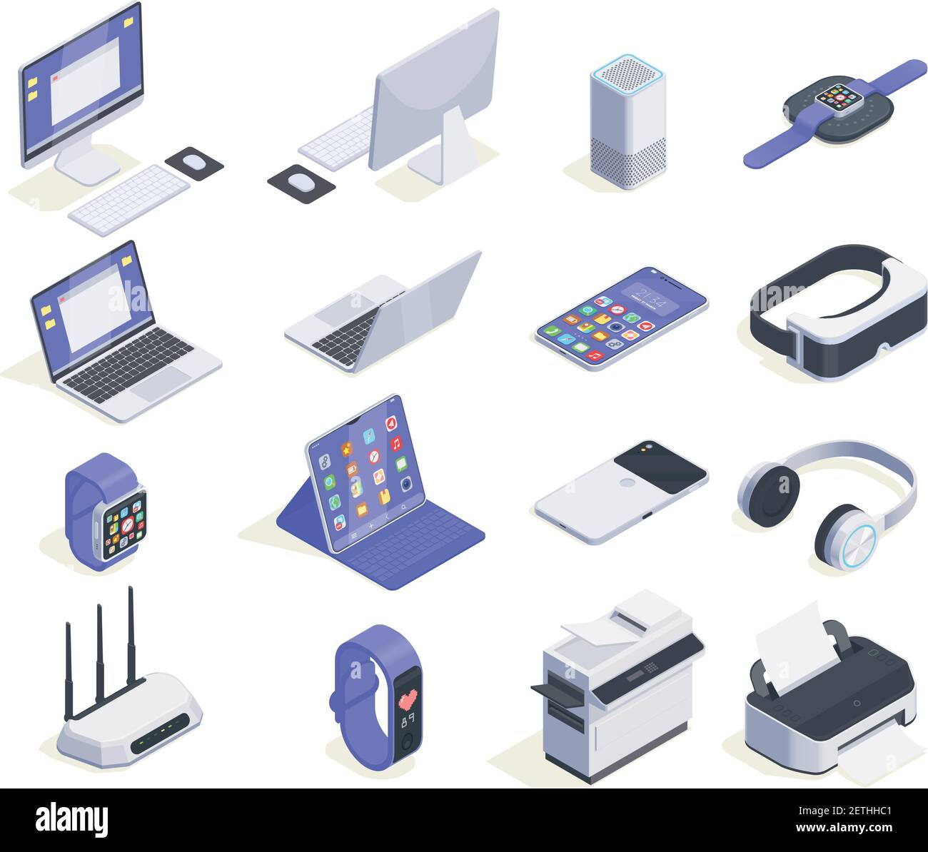 Modern devices isometric icons collection with sixteen isolated images ...