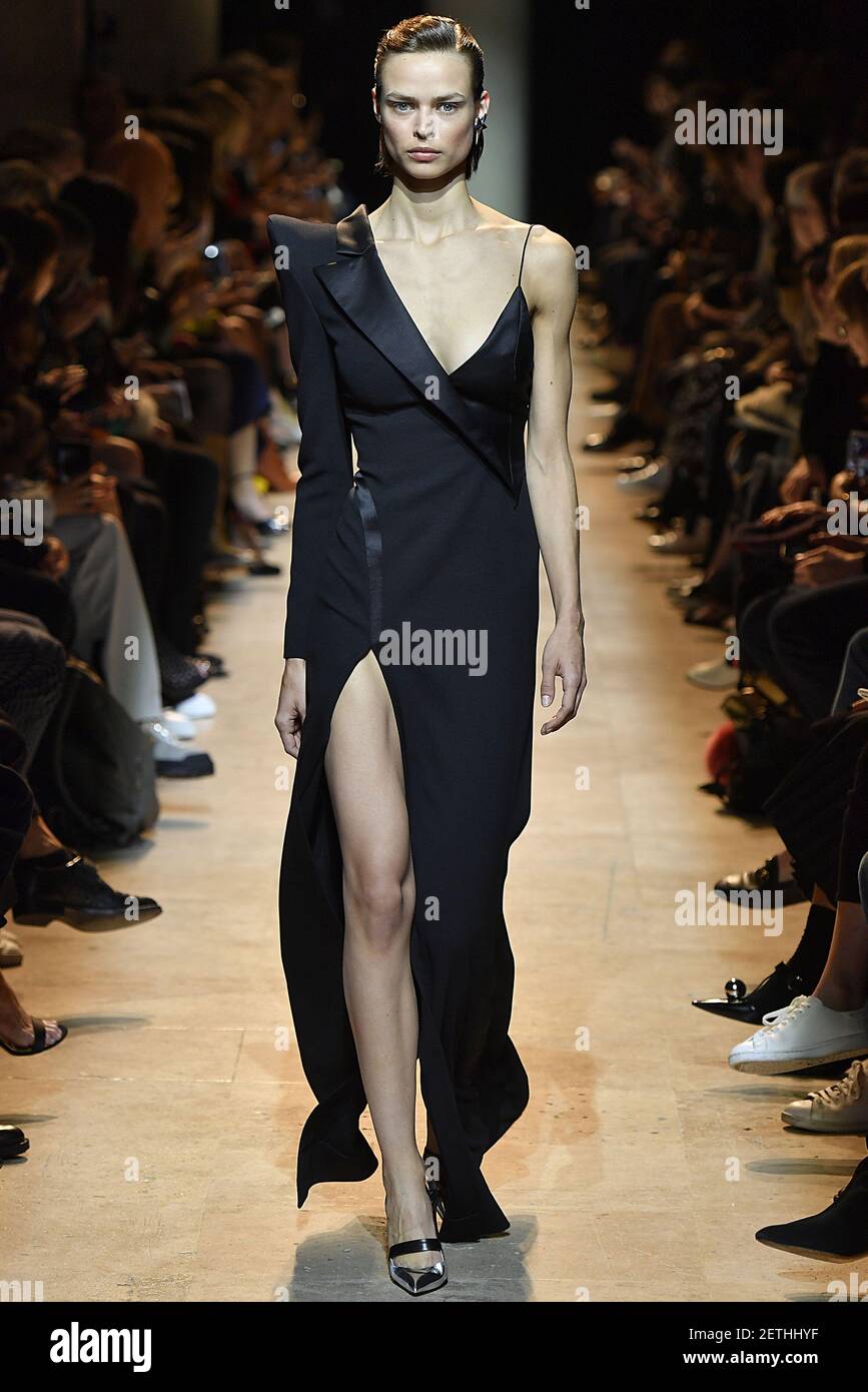 Model Birgit Kos walks on the runway during the Mugler Fashion Show at ...