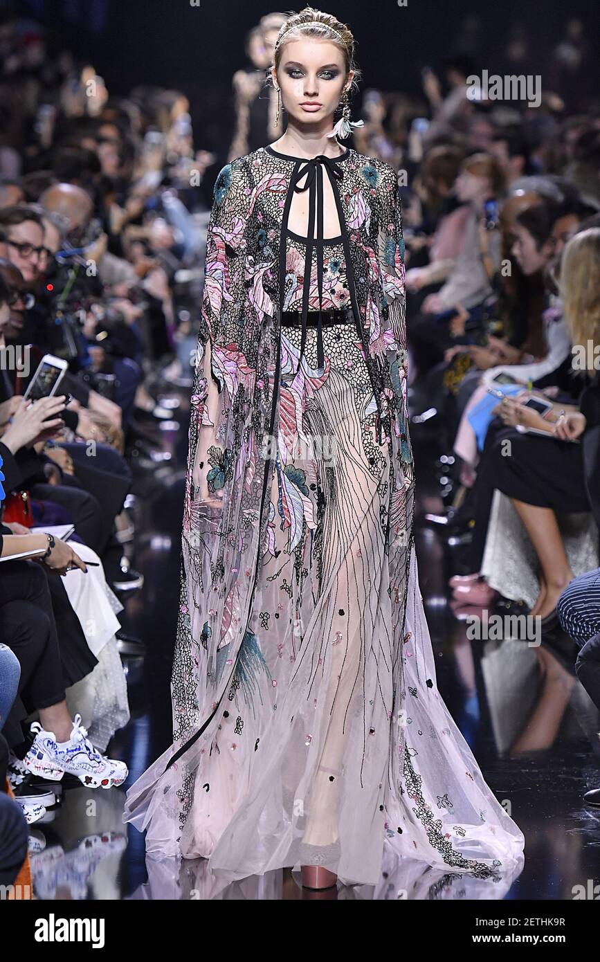 Model Giulia Maenza walks on the runway during the Elie Saab Fashion ...