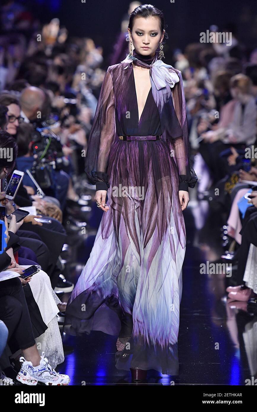 Model Wangy Xinyu walks on the runway during the Elie Saab Fashion Show ...