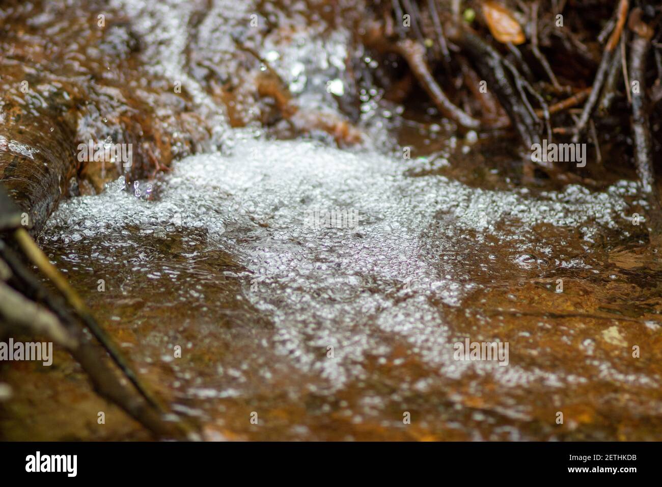 The water source flows down the rocks into the river. Water in the form ...