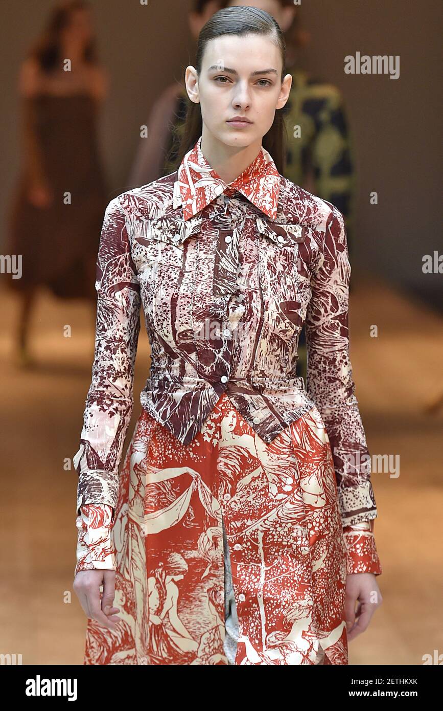 Model walks on the runway during the Celine Fashion Show at FW17 held ...