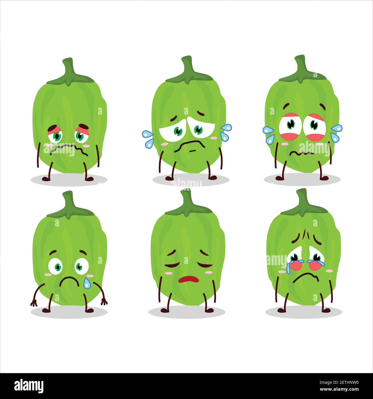 Green habanero cartoon character with sad expression. Vector ...