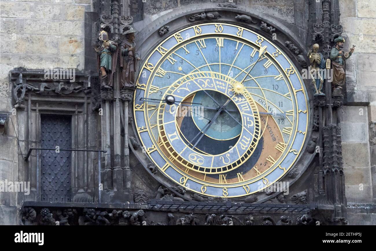 Medieval astronomical clock on the old town square in Prague Stock ...