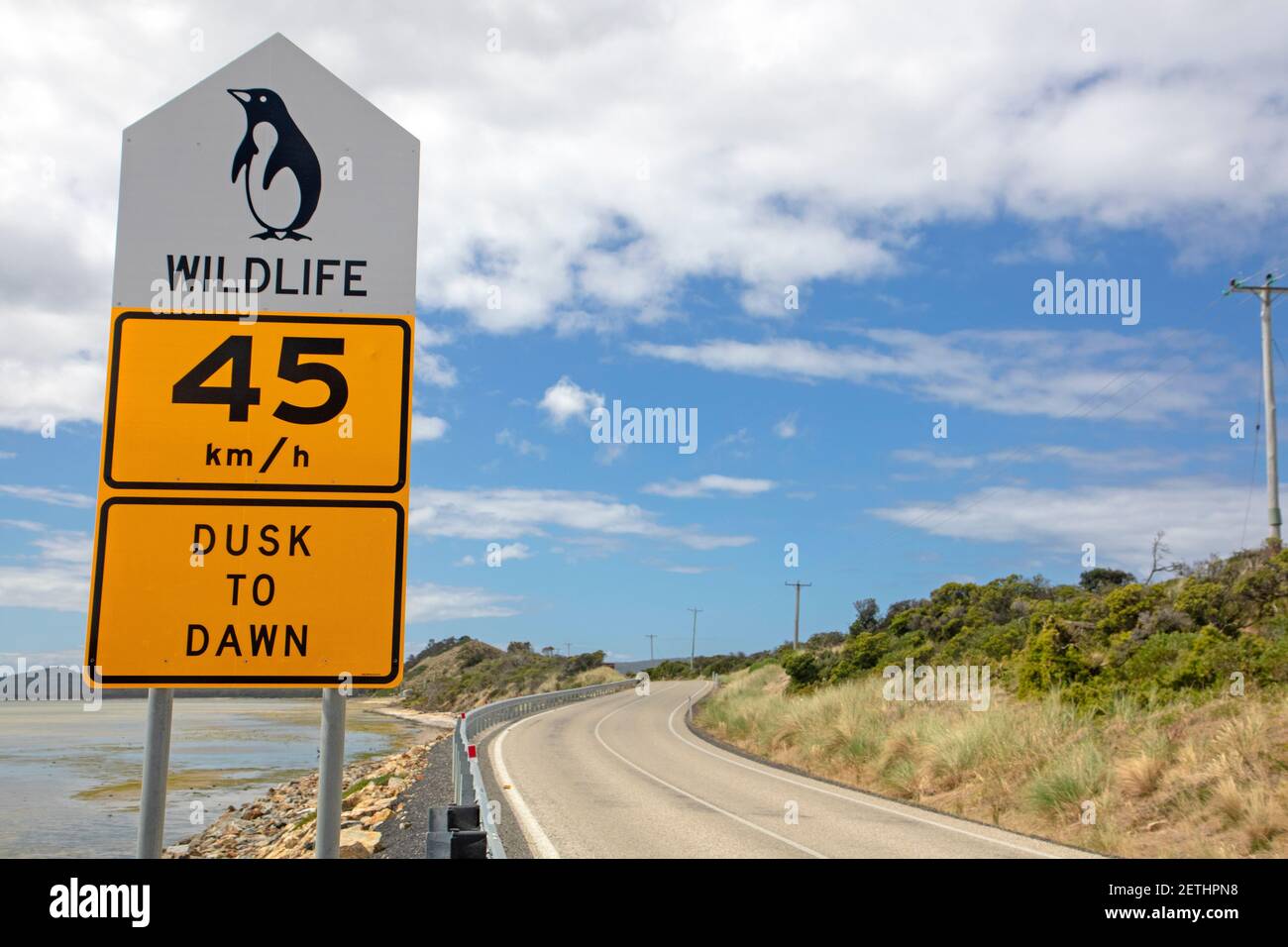 Penguin road sign on The Neck, Bruny Island Stock Photo - Alamy