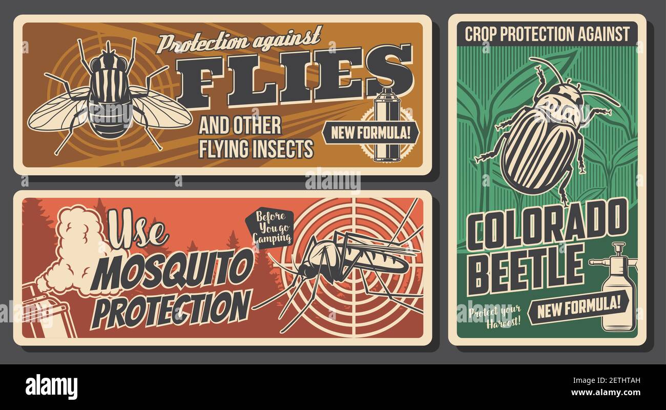 Protection from insects and pests control banners. Flies and mosquito ...