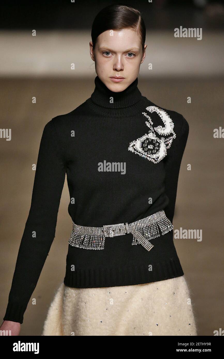 Model Laurence van de Perre walks on the runway during the Miu Miu ...