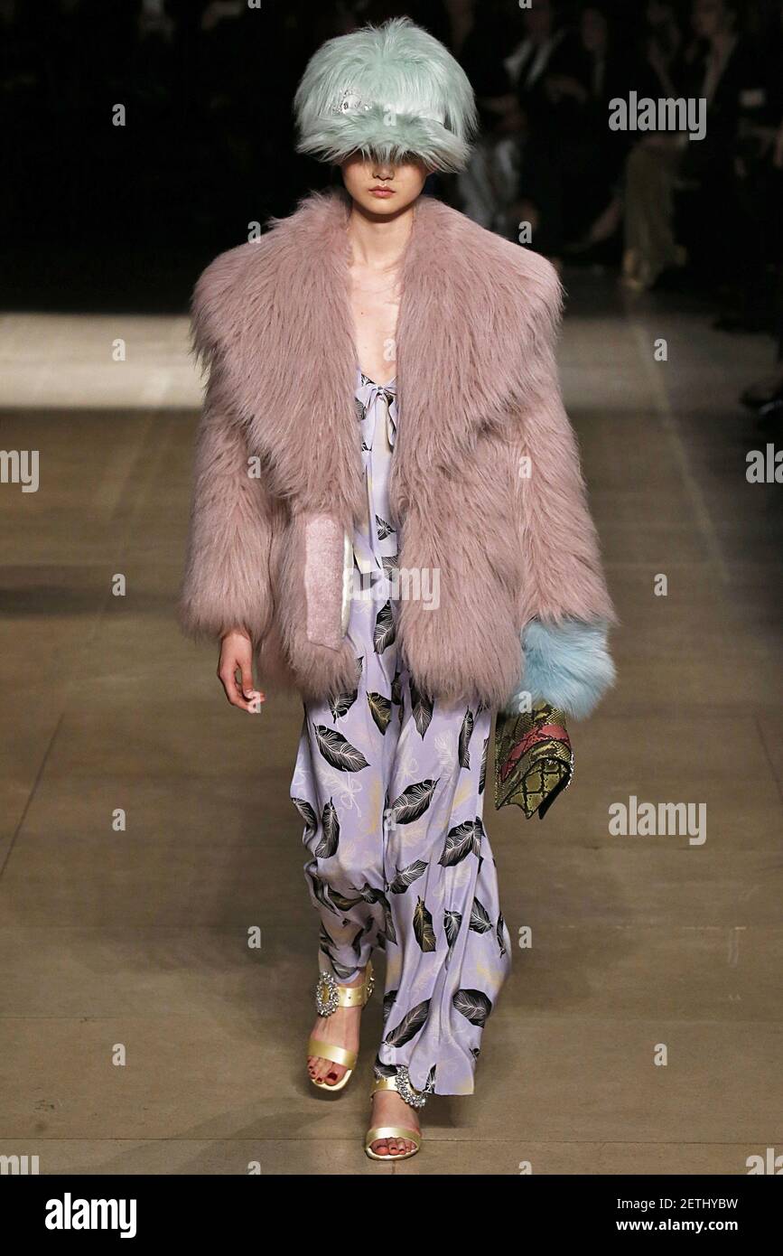 Model He Cong walks on the runway during the Miu Miu Fashion Show at ...