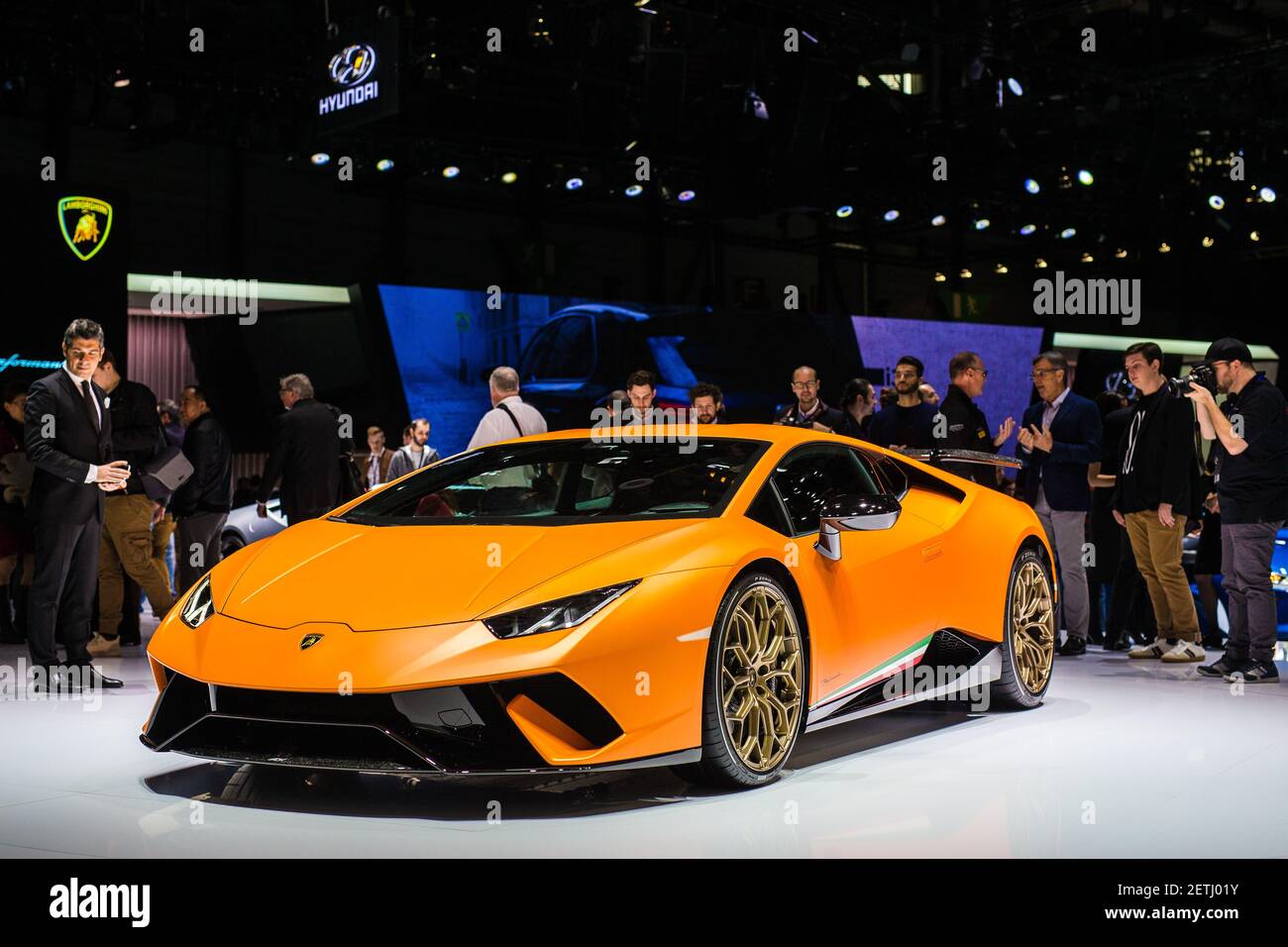 Lamborghini displaying Aventador S at the Motor Show in Geneva ...