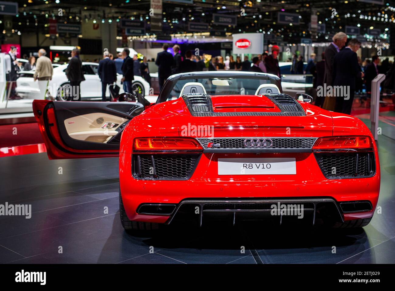 Detail of Audi R8 V10 at the Motor Show in Geneva, Switzerland, CH, on ...