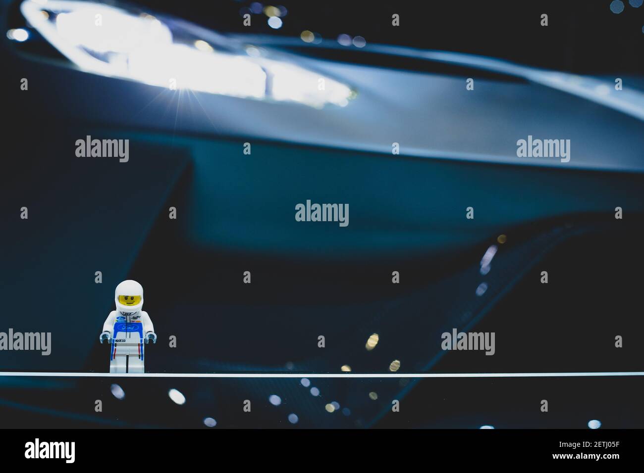 Ford display with Lego minifigure of Ford racing car driver at the ...