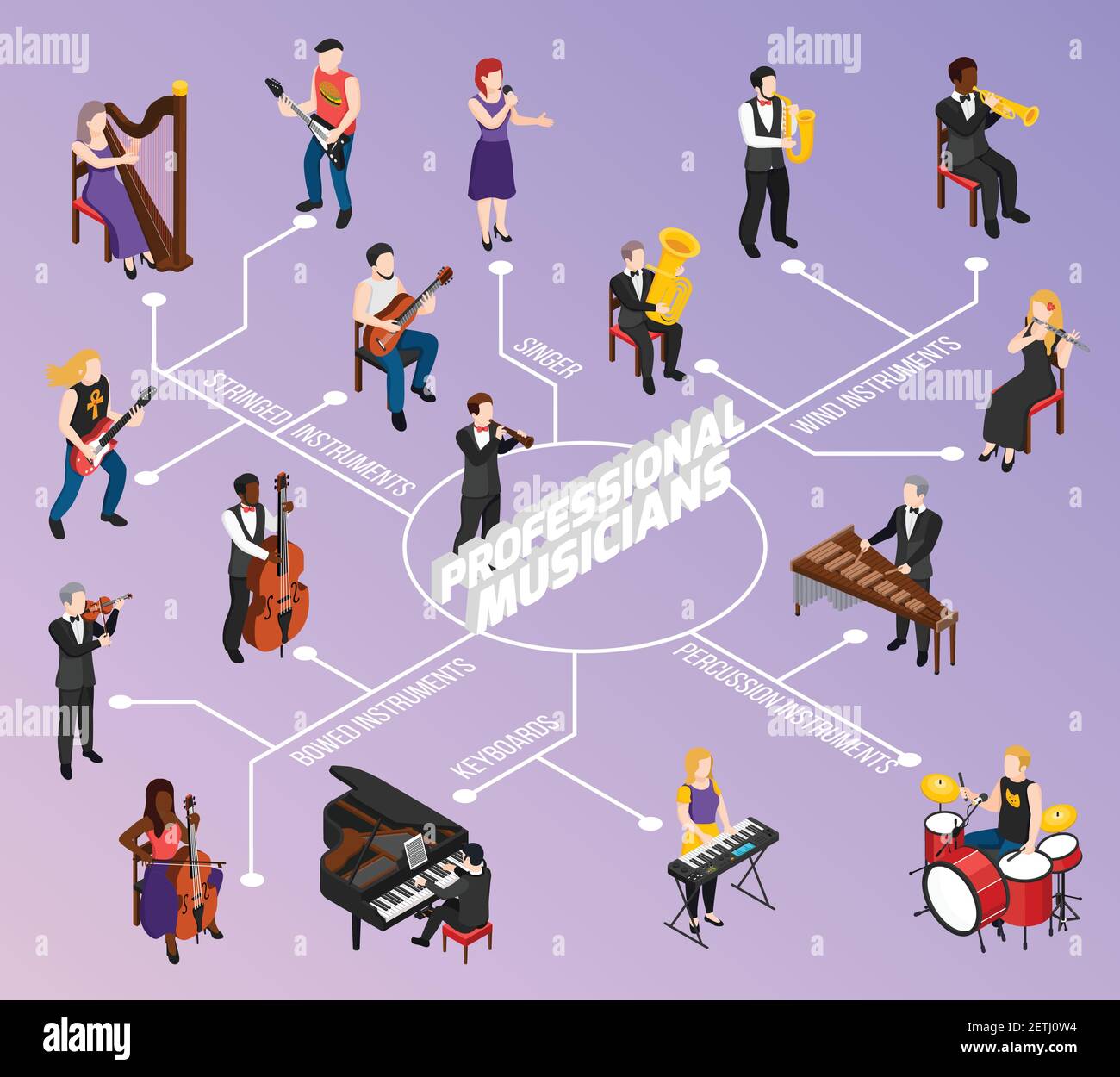 Professional musicians with keyboard stringed wind bowed and percussion ...