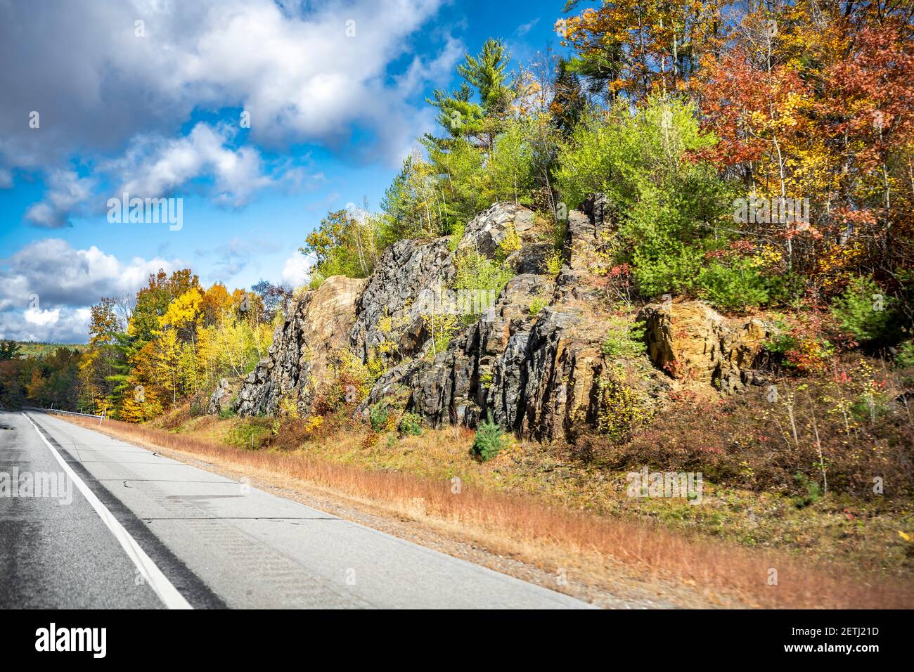 Fascinating colorful winding Vermont highway road lined with autumn ...