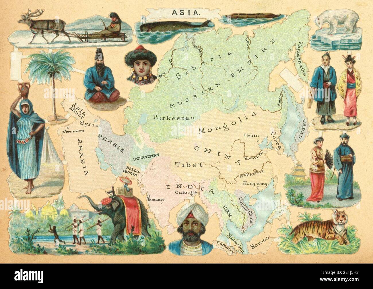 Pictorial map of Asia Stock Photo - Alamy