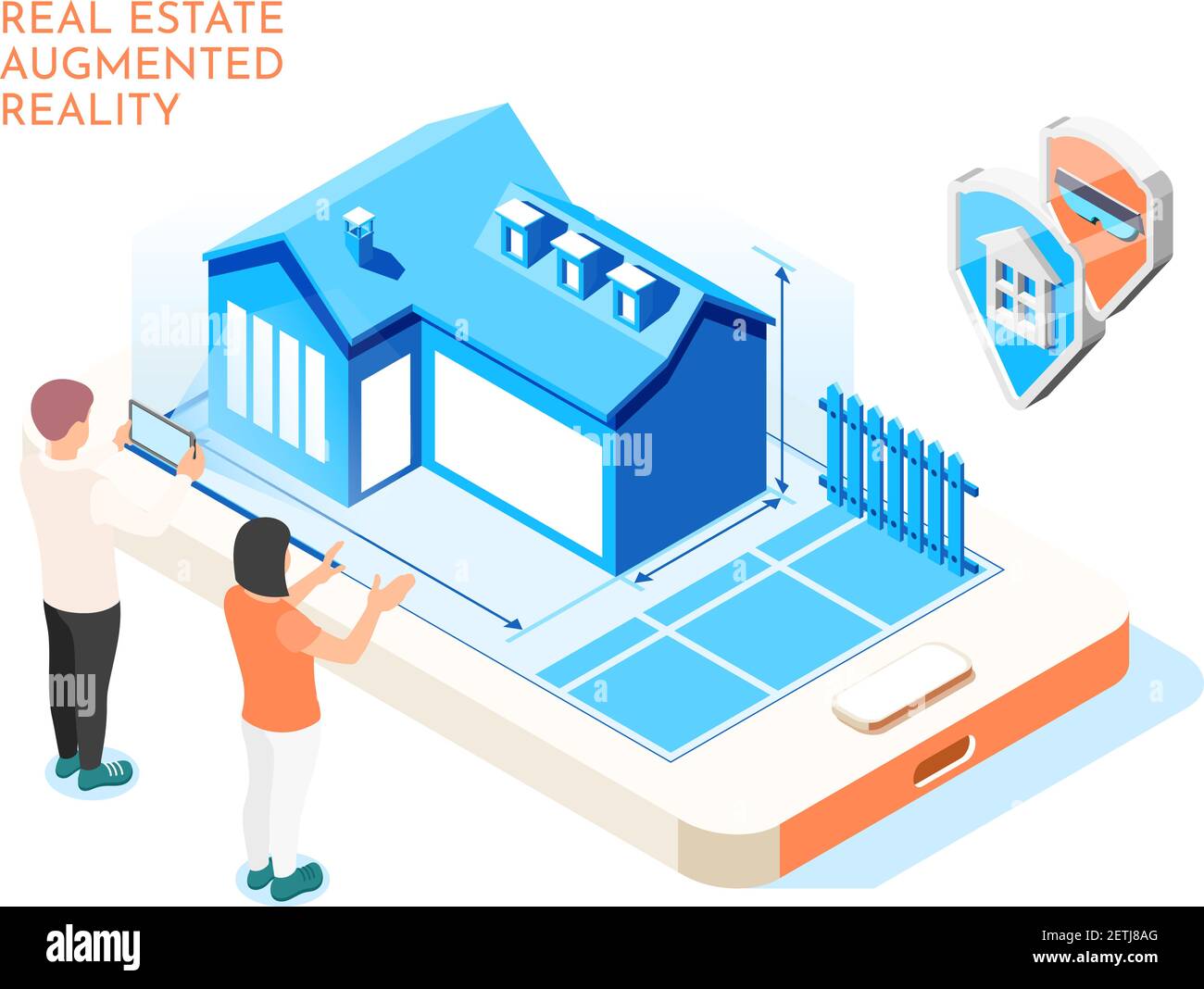 Real estate augmented reality isometric composition with love couple ...