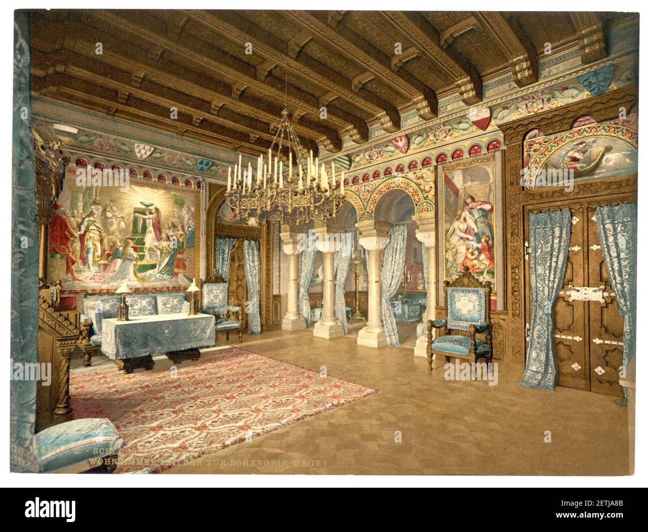 Pictures of the Lohengrin story, drawing room, Neuschwanstein Castle ...