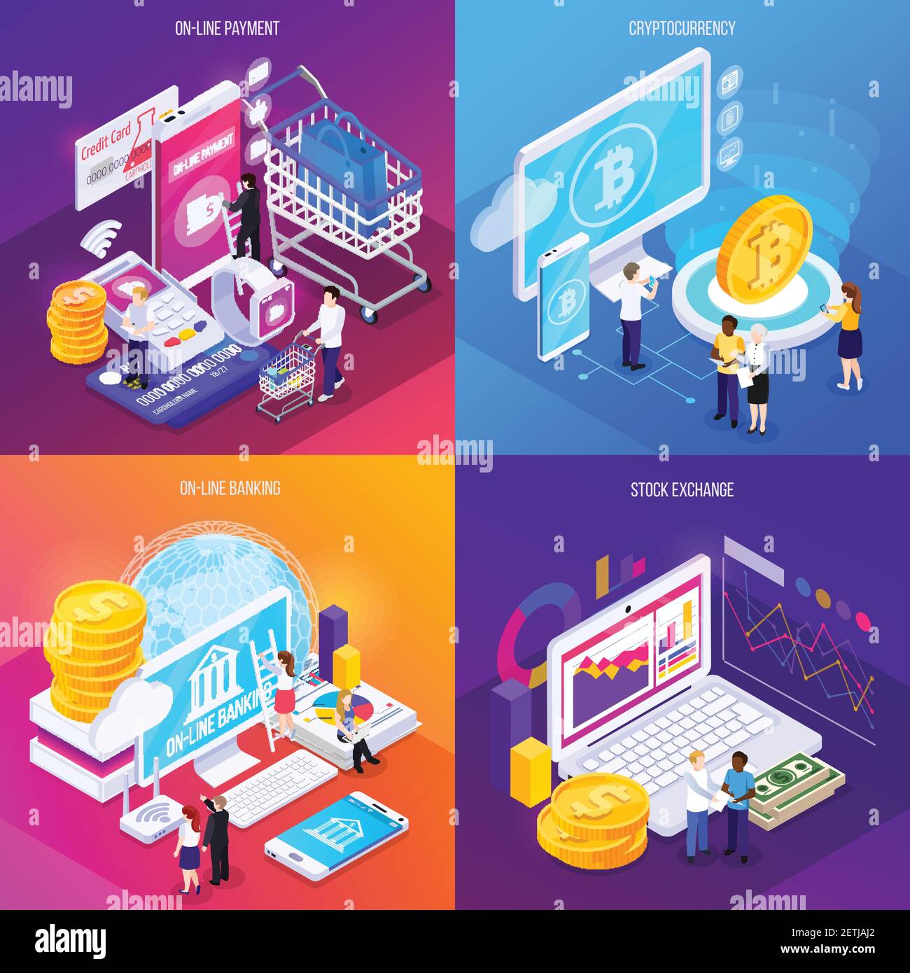 Financial technology isometric design concept electronic payment crypto ...
