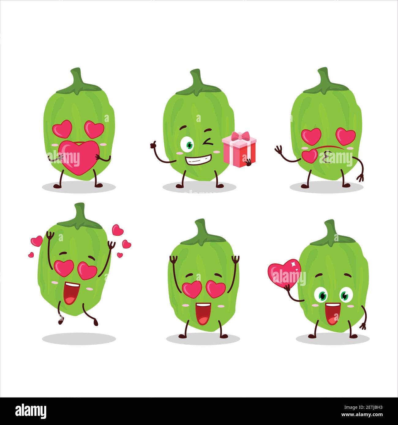 Green habanero cartoon character with love cute emoticon. Vector ...