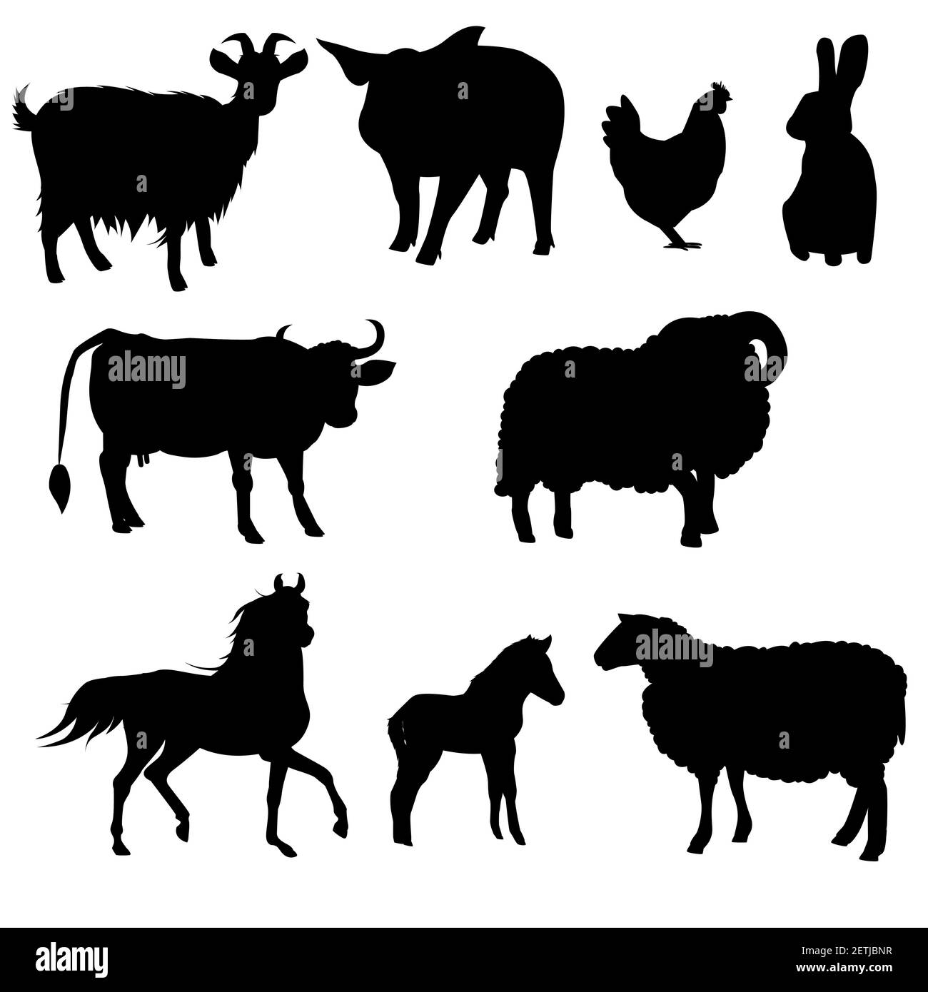 A set of farm animals. Vector isolated on a white background. Horse ...