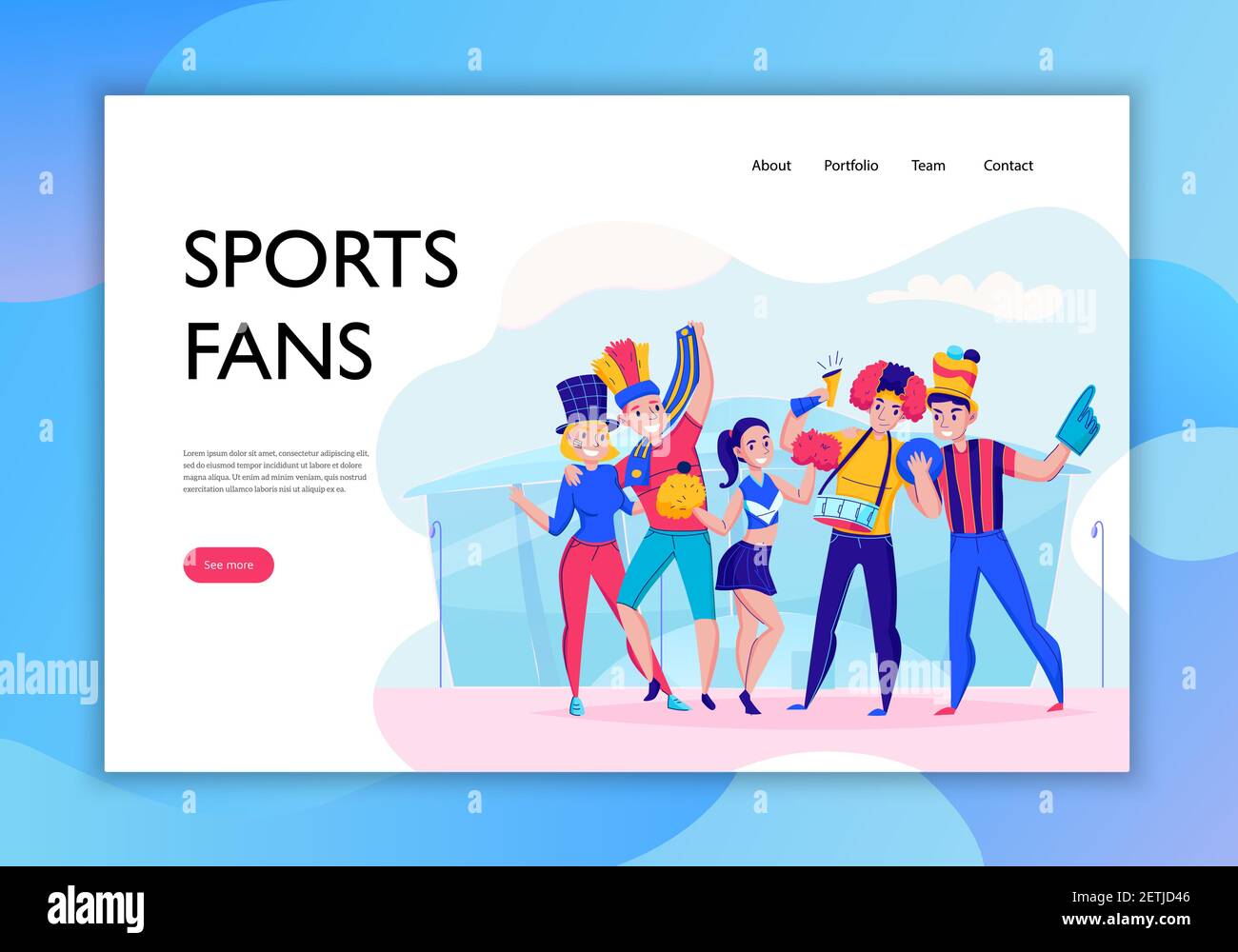 Fans cheering team concept banner with sports fan headline and see more ...