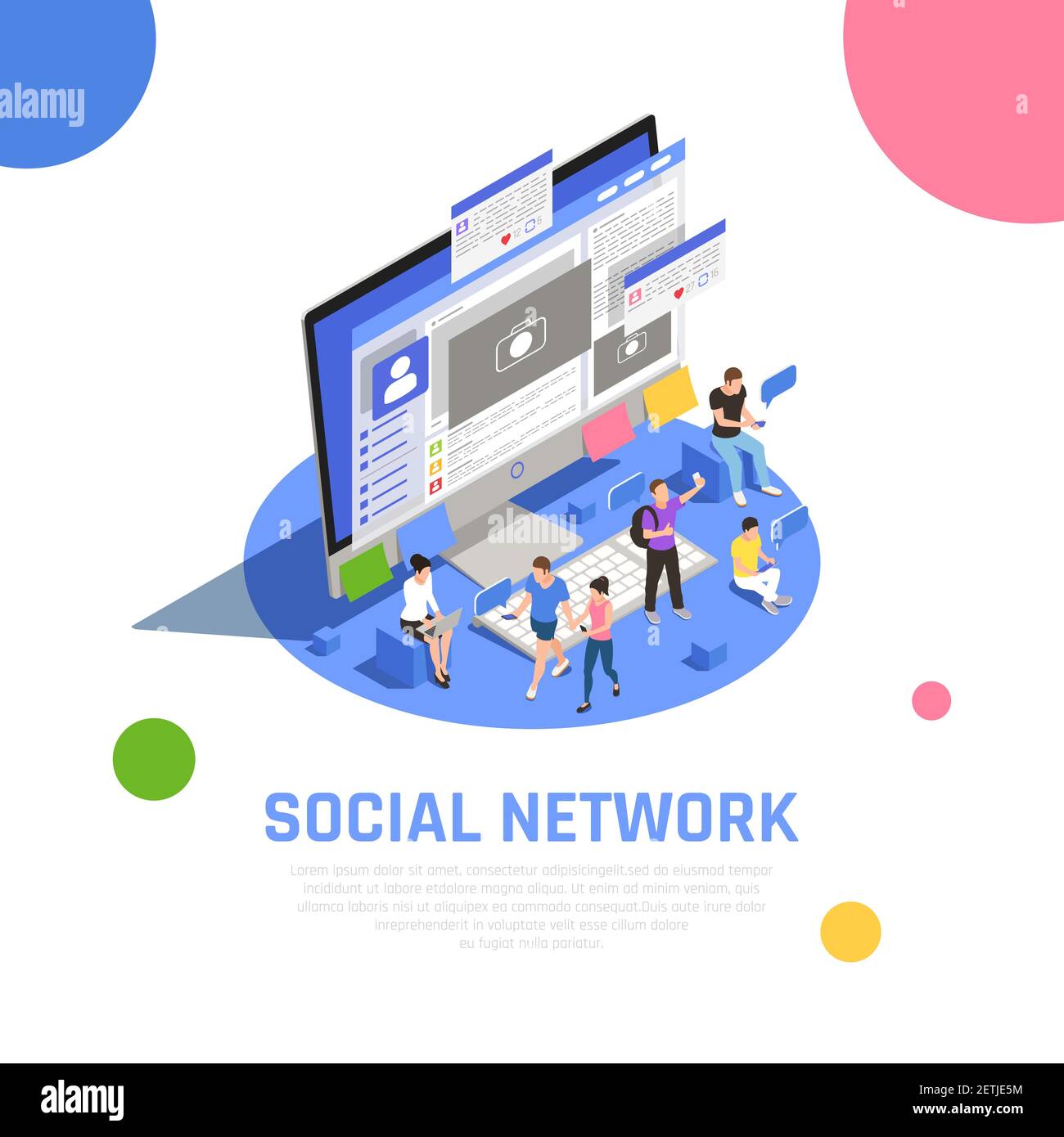 Social media network users sharing photo topics with friends ...