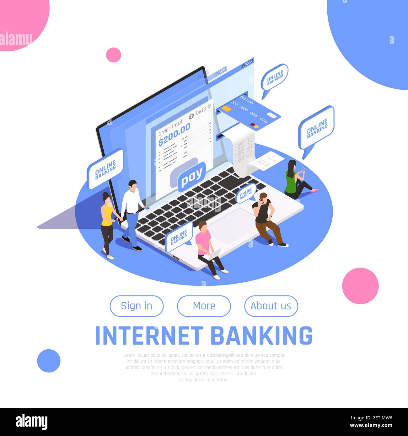 Internet banking home page isometric design with sign in button online ...