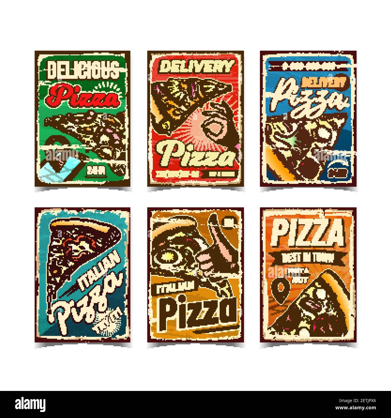Pizza Restaurant Advertising Posters Set Vector Stock Vector Image ...